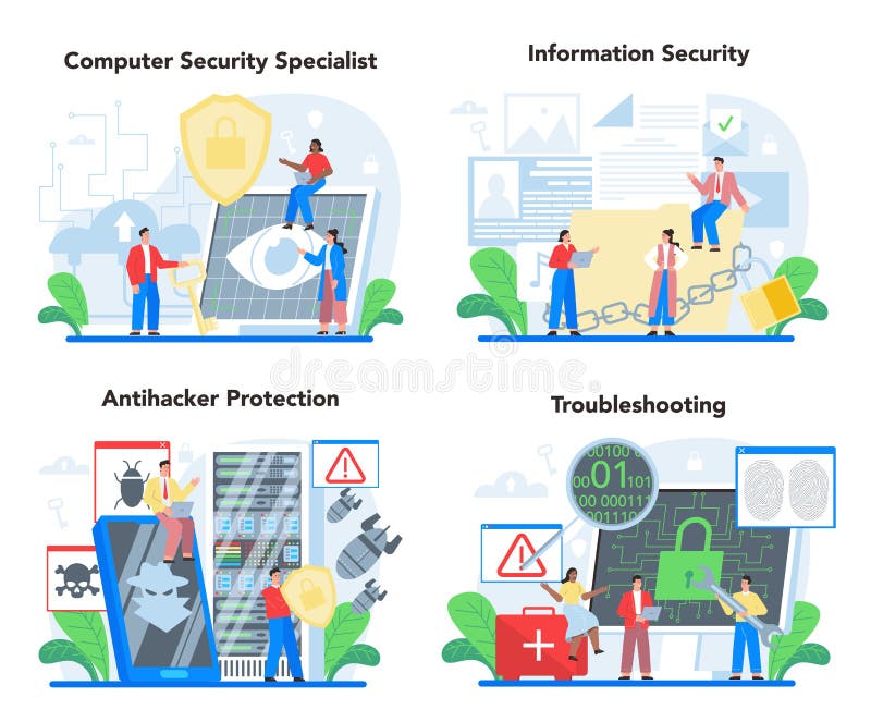 Computer Security Specialist Set. Idea of Digital Data Protection and ...