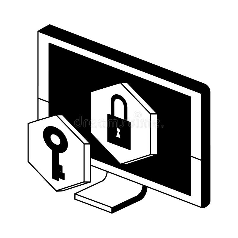 Computer Security System in Black and White Stock Vector - Illustration ...