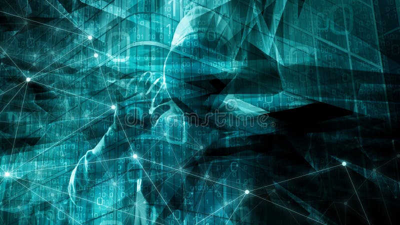 Computer Security System, Robot with Human Face Hacking Computer ...