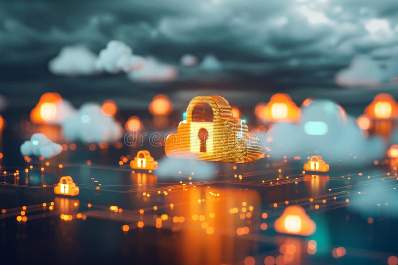 A Computer Security System is Shown in a Dark Background with a Golden ...