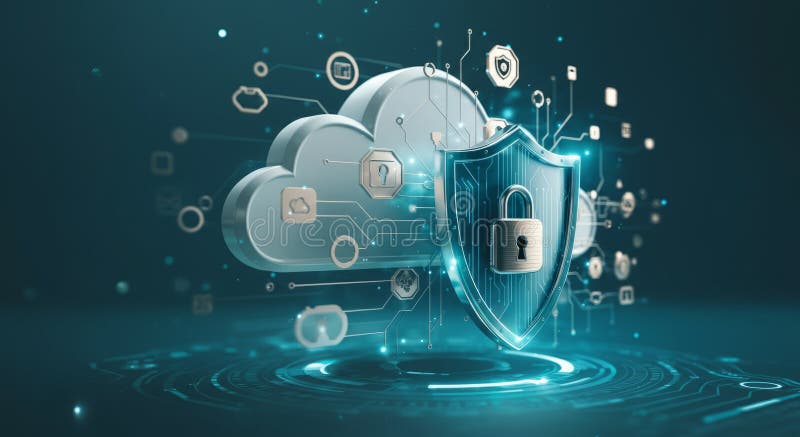 Computer Security System is Shown with a Lock on it Stock Illustration ...