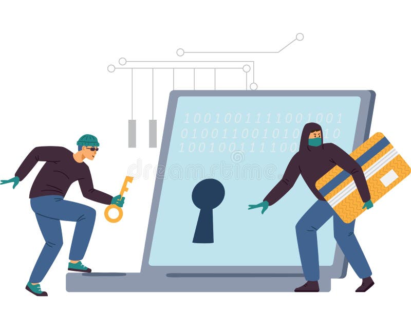 Computer Security Technology and Cyber Fraud Concept Flat Vector ...