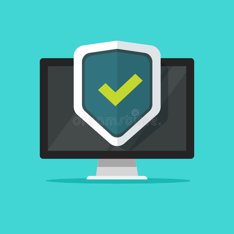 Computer Security Vector Illustration, Flat Cartoon Desktop Pc with ...