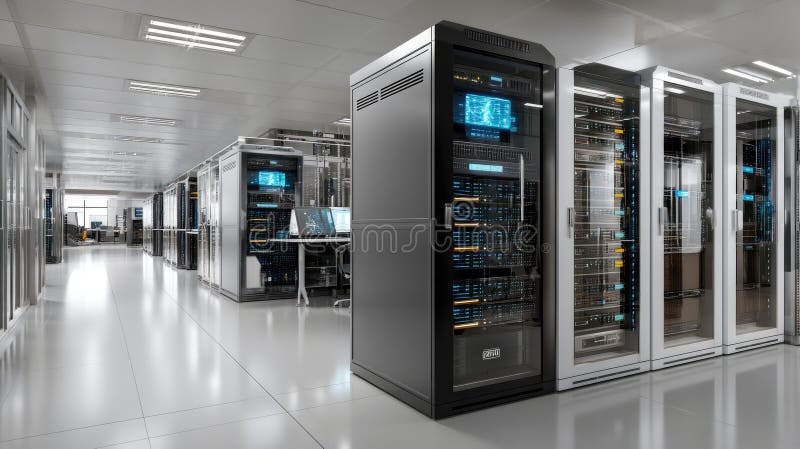 Computer Server Array in a Contemporary Data Center, Illuminated by ...