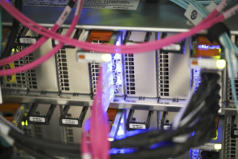 Computer Server Back View Cables Electronic Equipment Led Panels Stock ...