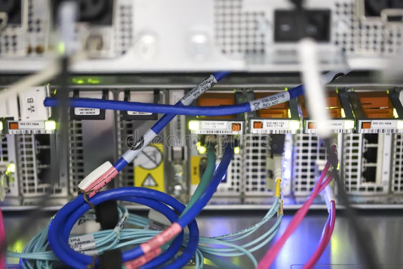 Computer Server Back View Cables Electronic Equipment Led Panels Stock ...