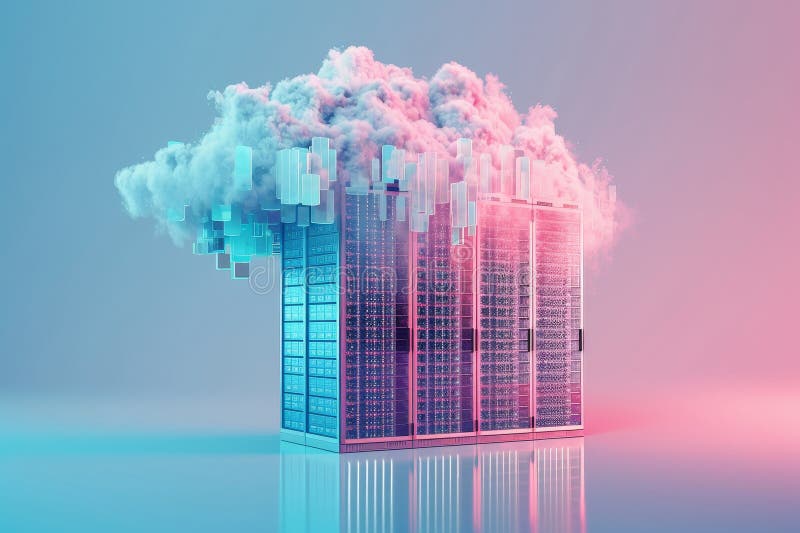 A Computer Server is Depicted As a Cloud with a Pink Background with ...
