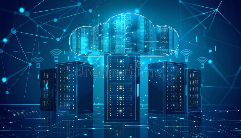 A Computer Server Farm is Shown in a Blue and White Color Scheme by AI ...