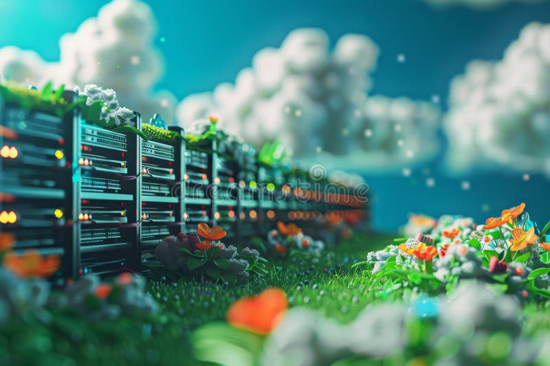 A Computer Server Farm is Shown in a Colorful, Abstract Style with ...