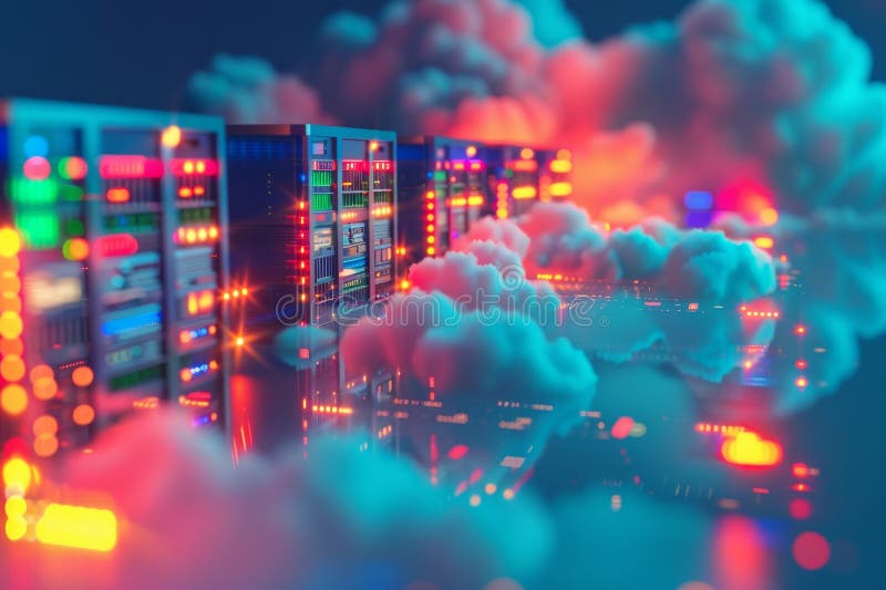 A Computer Server Farm is Shown in a Colorful, Abstract Style with ...