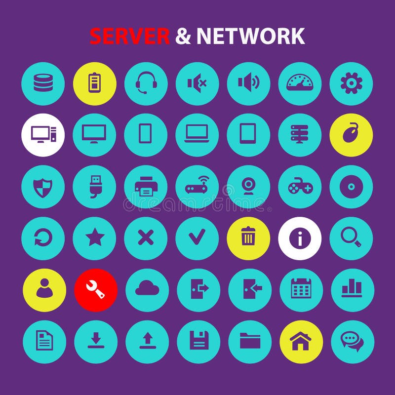 Computer and Server Networks Icon Set, Trendy Flat Icons Stock Vector ...