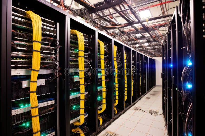 Data Center, with View into Server Room, Showing Racks of Servers and ...