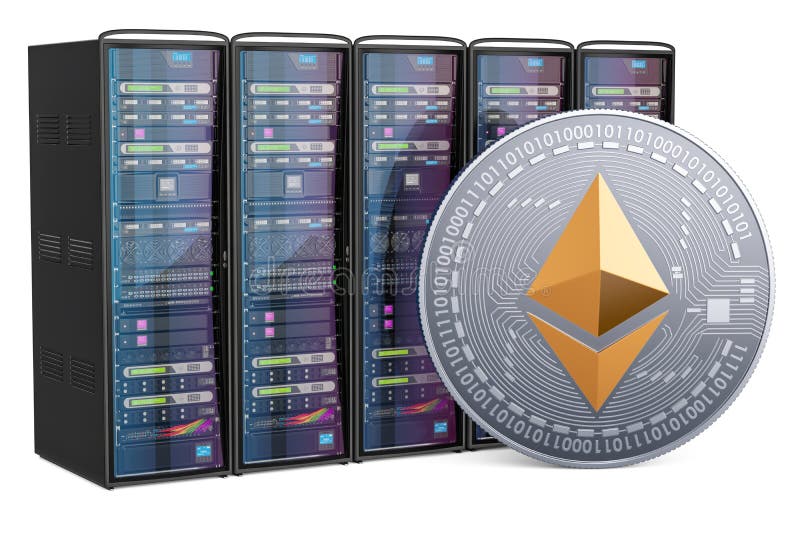 Computer Server Racks with Ethereum, Mining Concept. 3D Rendering ...