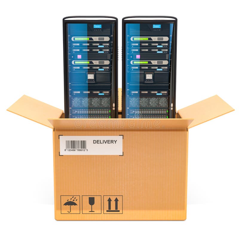Computer Server Racks Inside Parcel, Delivery Concept. 3D Render Stock ...