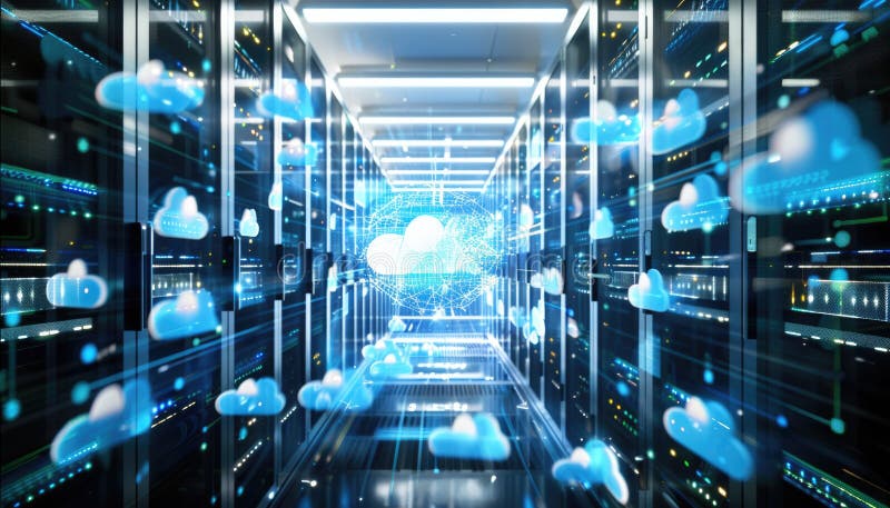 A Computer Server Room with a Blue Cloud in the Middle by AI Generated ...