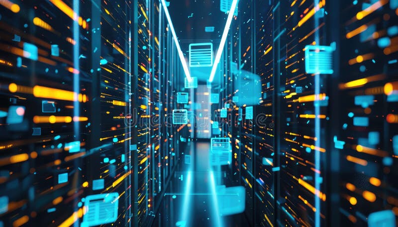 A Computer Server Room with a Blue and Orange Background by AI ...