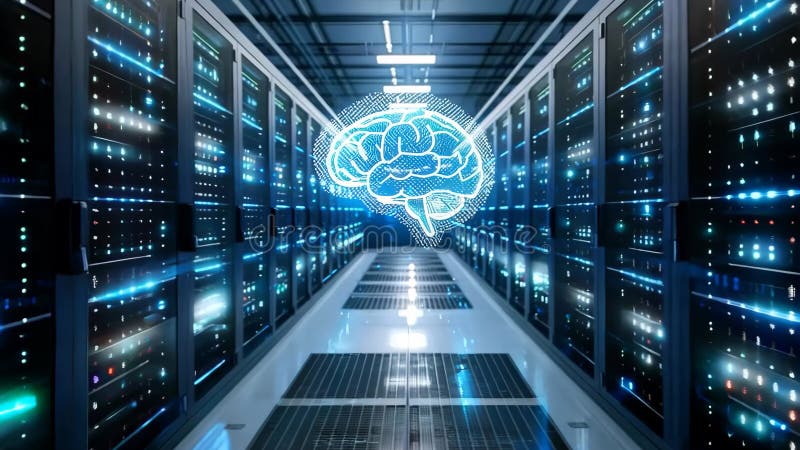 A Computer Server Room with a Brain Symbol on the Wall Stock Video ...