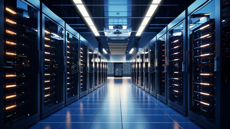 Database Server. Super Computer Stores Big Data Digital Information. Hi Tech Technology ...