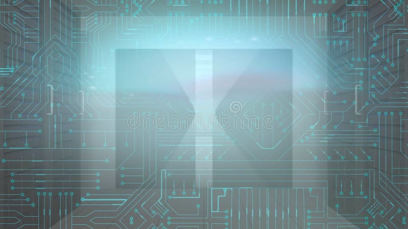 Computer Server Room with Glowing Motherboard Moving in Foreground ...