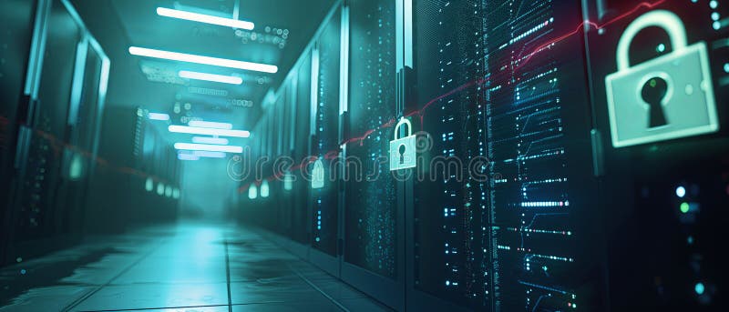 A Computer Server Room with a Green Door and a Red Lock. Digital ...