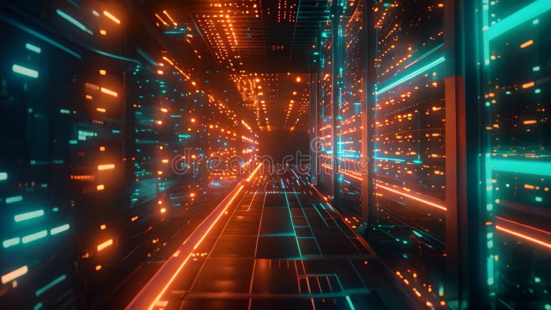 Computer Server Room Illuminated by Neon Lights Showcasing ...