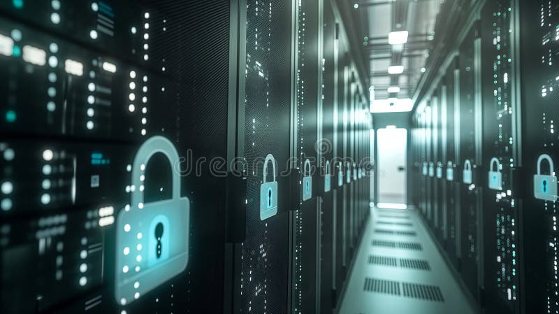 A Computer Server Room with a Large Number of Servers. Digital Security ...