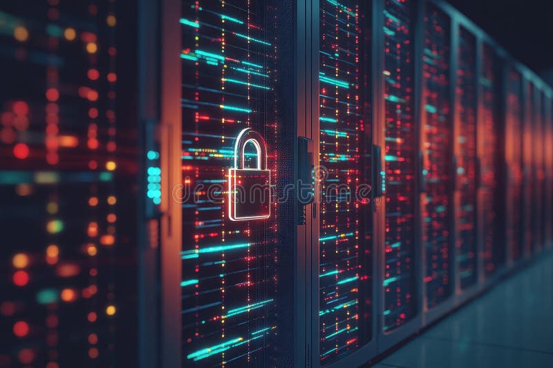 A Computer Server Room with a Large Number of Servers and a Lock on the ...