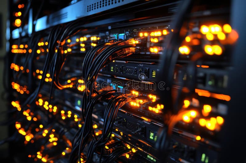 A Computer Server Room with Many Cables and Wires Stock Image - Image ...