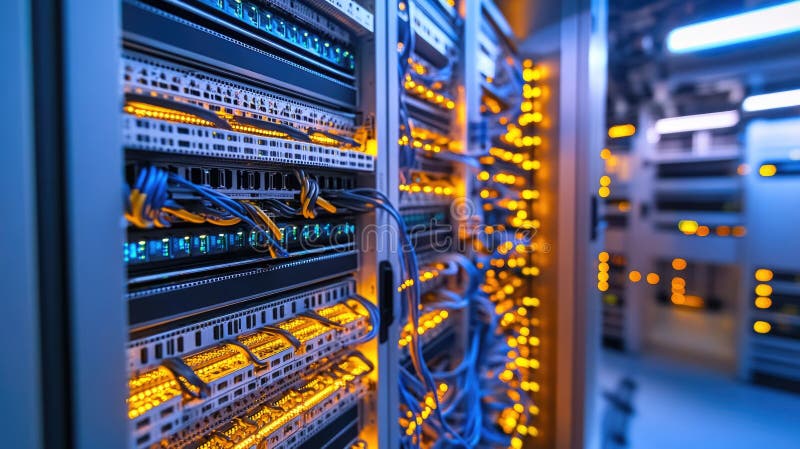Computer Server Room with Many Cables and Wires Stock Image - Image of ...