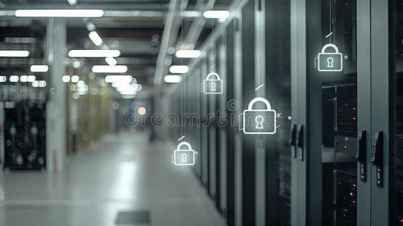 A Computer Server Room with Many Security Locks on the Walls. Digital ...