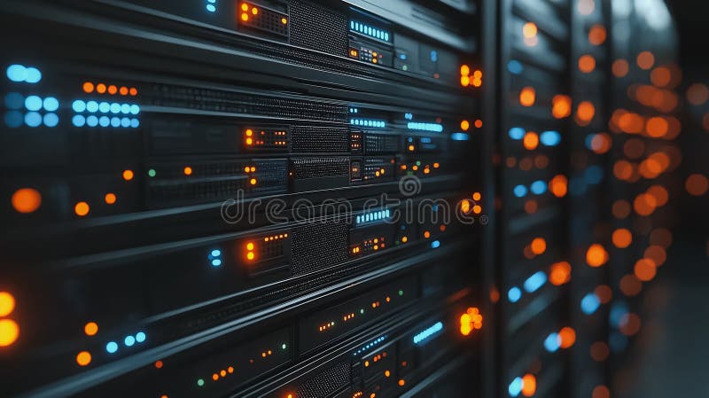 A Computer Server Room with Many Computer Servers. the Servers are ...