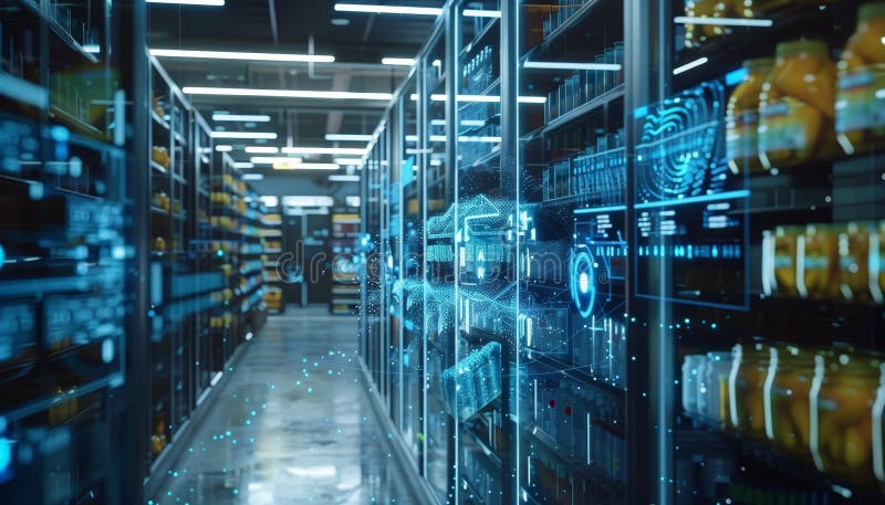 A Computer Server Room with Orange Lights and a Blue Floor by AI ...