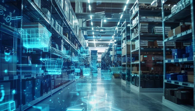 A Computer Server Room with Orange Lights and a Blue Floor by AI ...