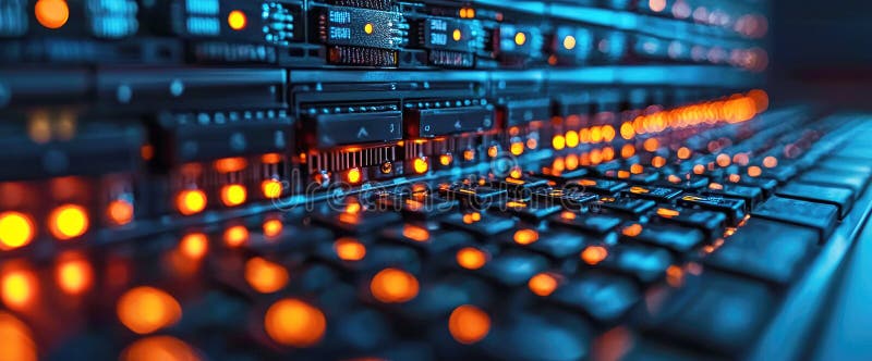 A Computer Server Room in Panoramic View that are Illuminated with ...