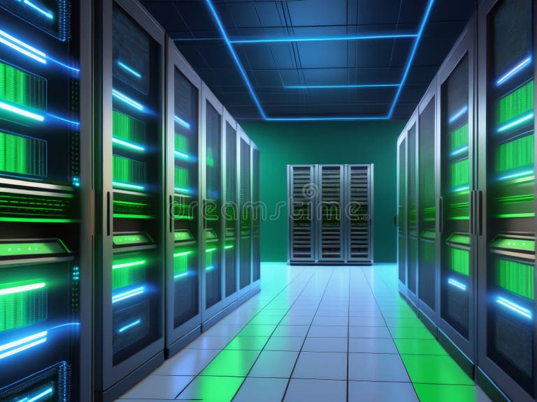 Computer Server Room with Racks and Center Stock Illustration ...