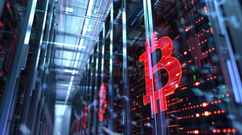 Computer Server Room with a Red B on a Screen Stock Image - Image of ...