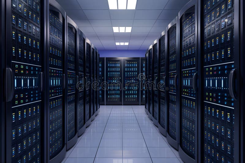 Computer Server Room Represents Digital Database Collection in Data ...