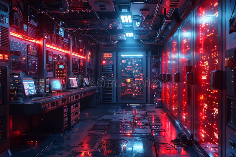 A Computer Server Room is Shown in the Light, in the Style of ...