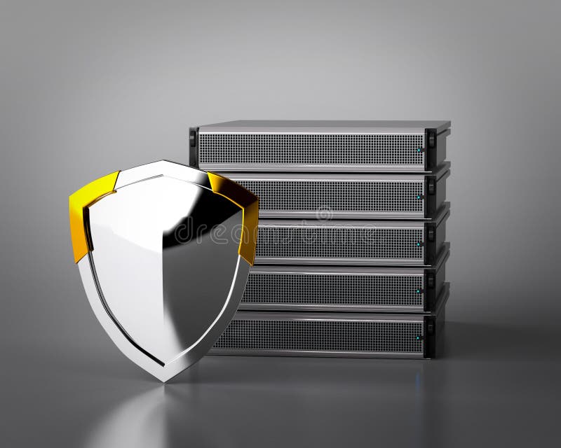 Computer Server with Shield Stock Illustration - Illustration of render ...