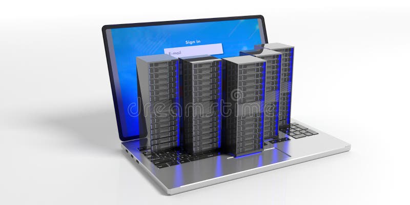 Computer Server Storage Unit on Industrial Plate Background. 3d ...