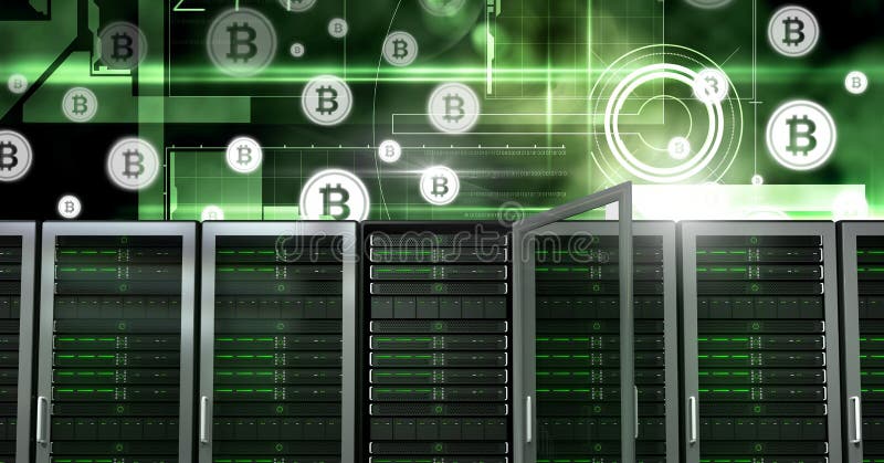 Computer Servers and Bitcoin Technology Information Interface Stock ...