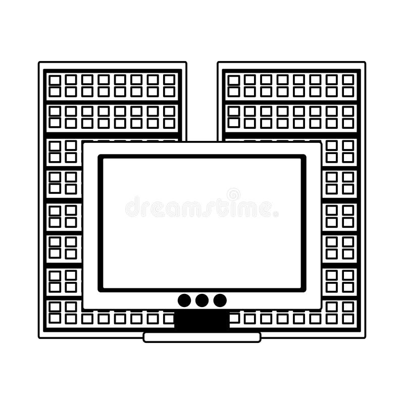 Computer with Servers and Cloud in Black and White Stock Vector ...