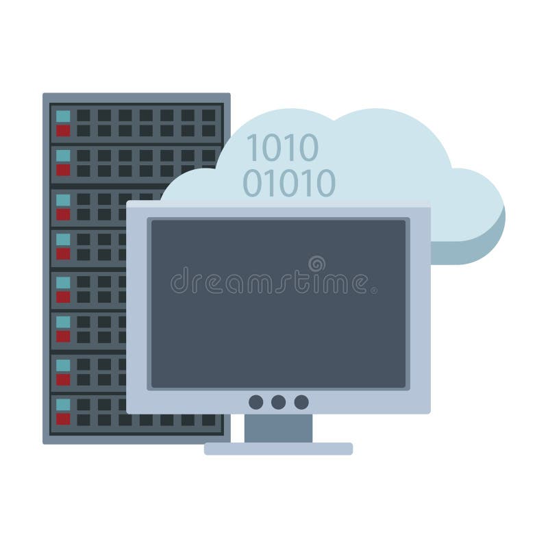 Computer with Servers and Cloud in Black and White Stock Vector ...
