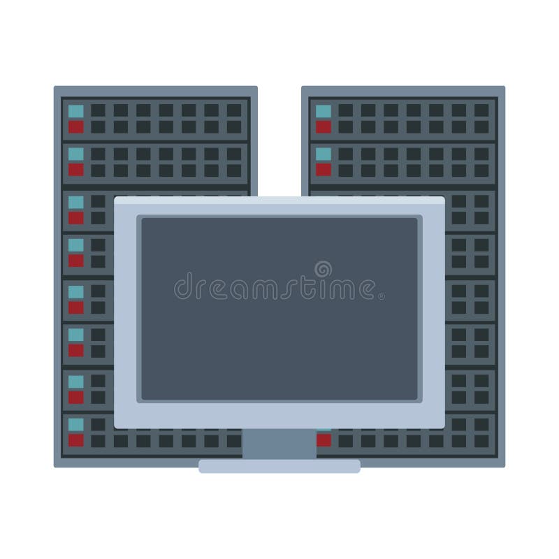 Computer with Servers and Cloud Stock Vector - Illustration of ...