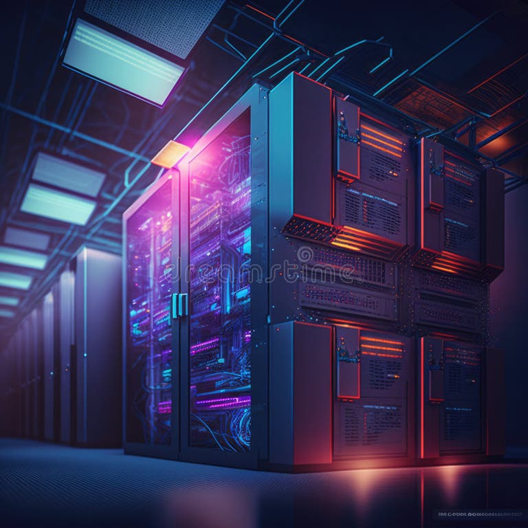 Computer Servers with Glowing Lights in Server Farm, Created Using ...