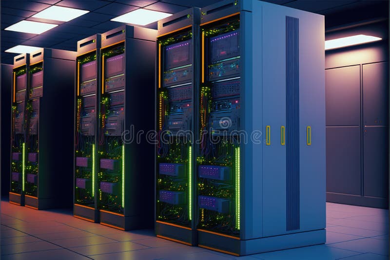 Computer Servers with Green Lights in Server Farm, Created Using ...