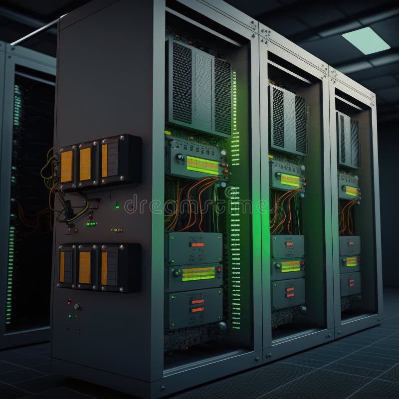 Computer Servers with Green Lights in Server Farm, Created Using ...