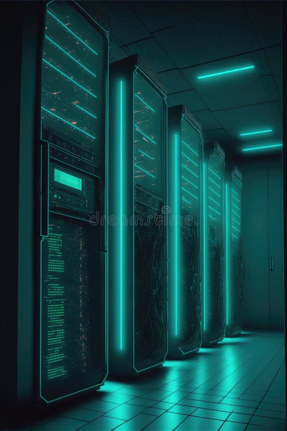 Computer Servers with Green Lights in Server Farm, Created Using ...