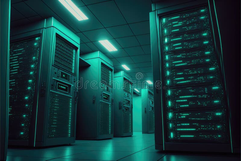 Computer Servers with Green Lights in Server Farm, Created Using Generative Ai Technology Stock ...