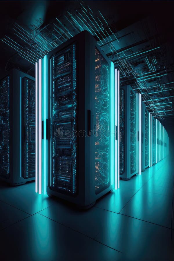 Computer Servers with Green Lights in Server Farm, Created Using ...